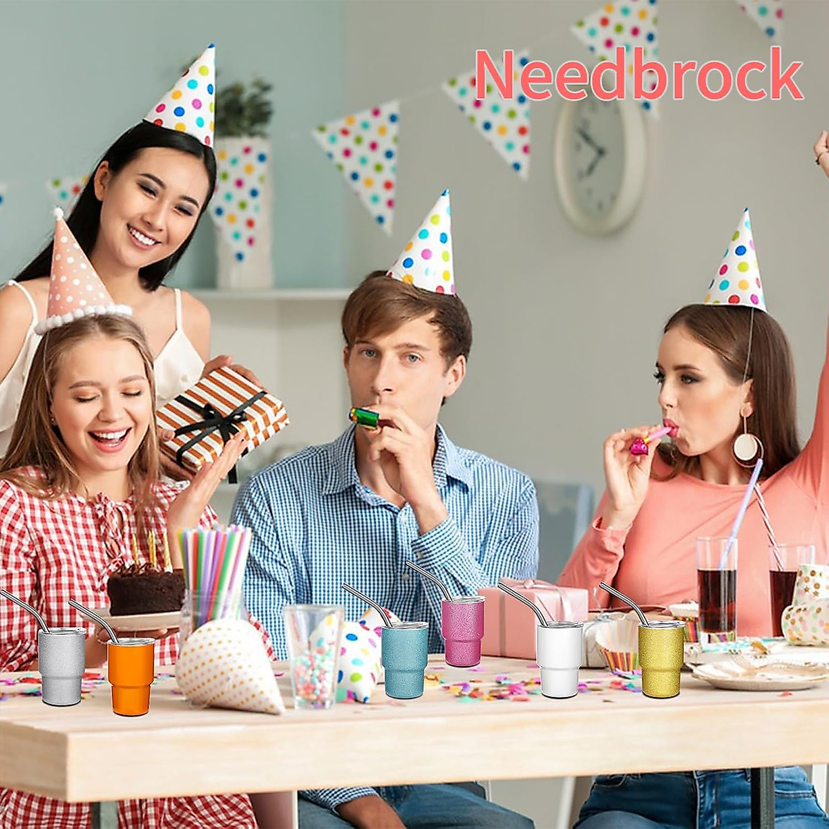 Needbrock 10 Pcs Mini Tumbler Shot Glass with Straw, 3oz Sublimation Shot Glass Tumblers Set Stainless Steel Double Wall Vacuum Insulated Shot Glasses Cups for Cocktail Coffee Whiskey Beer