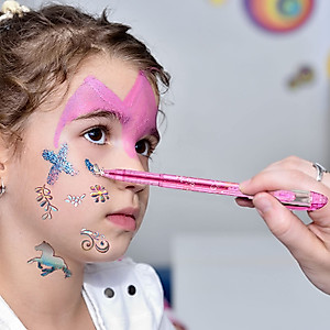 Kathfly 12 Packs Temporary Pens Washable Markers for Skin Shimmery Gel Pens for Girls Kids Party Stuffers, 6 Colors