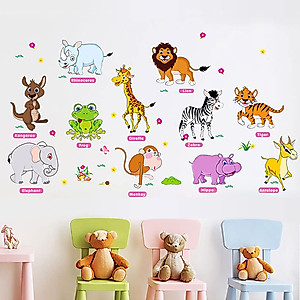 SuperDuo Animal Wall Sticker Cartoon DIY Art Decal Self-Adhesive Wallpaper Mural Decorate for Living Room TV Sofa Background Bedroom Kids Room Nursery (Style 14)