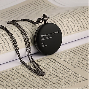 Godchoices Personalized Pocket Watch Custom Photo Pocket Watch with Chain for Men/Women Engraved with Any Words, A Great Gift for Father and Boyfriend. (Black)