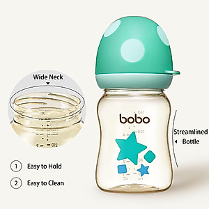 YOHKOH PPSU Baby Bottle Wide Neck, Newborn Anti-Colic Baby Bottle with Natural Response Nipple, Streamlined Body, Easy to Clean (5.4oz (Pack of 4), Blue)