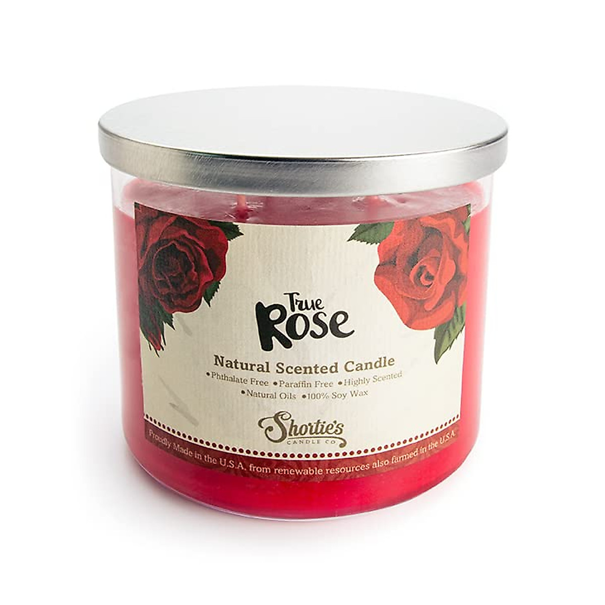 True Rose Highly Scented Natural 3 Wick Candle, Essential Fragrance Oils, 100% Soy, Phthalate & Paraben Free, Clean Burning, 14.5 Oz.