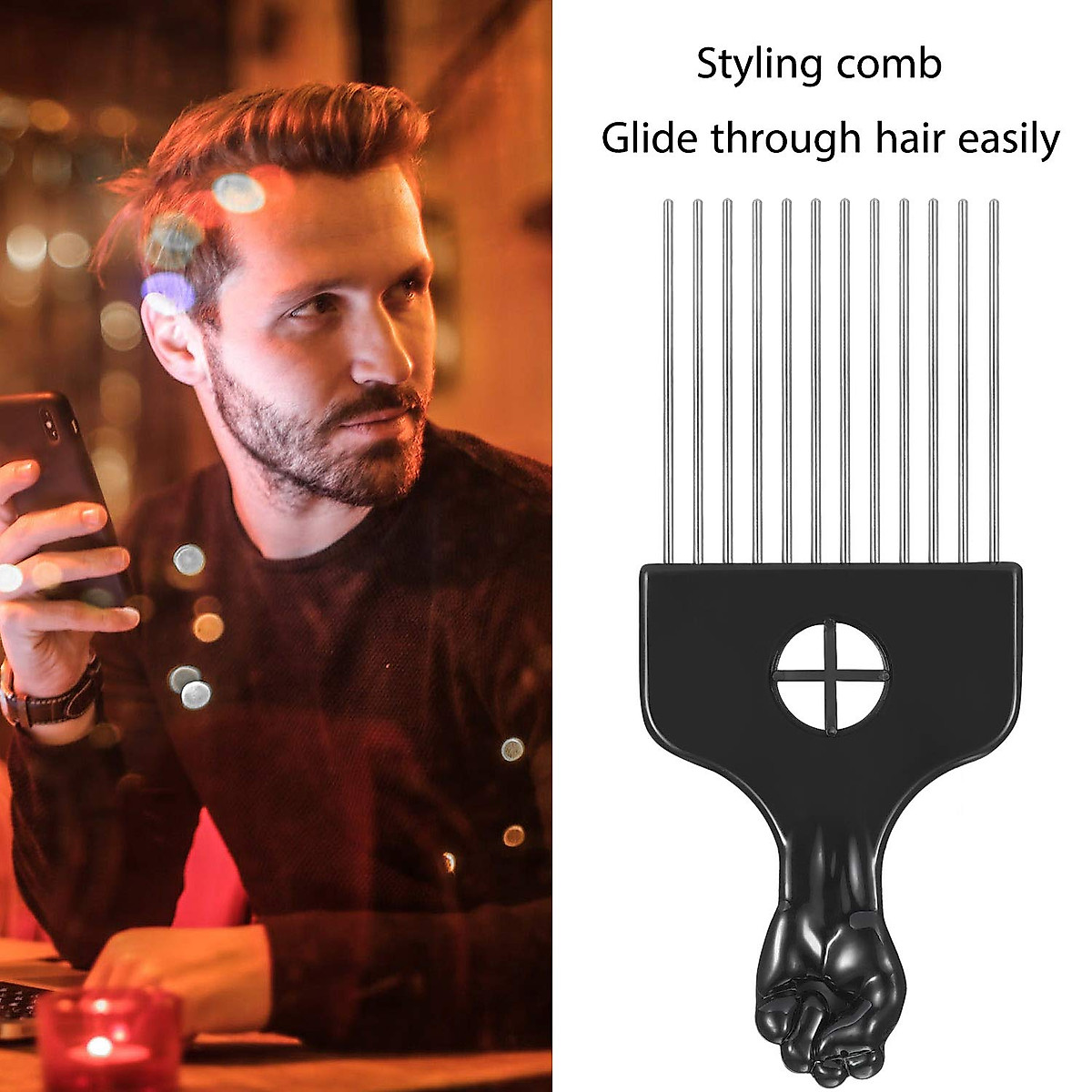 3 Packs Metal Hair Picks Afro Pick Comb Wig Braid Hair Detangle Styling Comb Lift Pick Comb Tool for Women, Men Curly Hair Styling