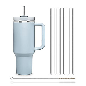 Halm Glass Straws – 6x 12 inch Long Replacement Straw for Stanley Cup 40 oz & 30 oz Plastic-Free Cleaning Brush - Reusable Drinking Straw Dishwasher Safe - Made in Germany