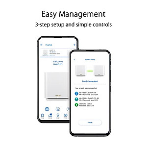 ASUS ZenWiFi XT9 AX7800 Tri-Band WiFi6 Mesh WiFiSystem (2Pack), 802.11ax, up to 5700 sq ft & 6+ Rooms, AiMesh, Lifetime Free Internet Security, Parental Controls, 2.5G WAN Port, UNII 4, White