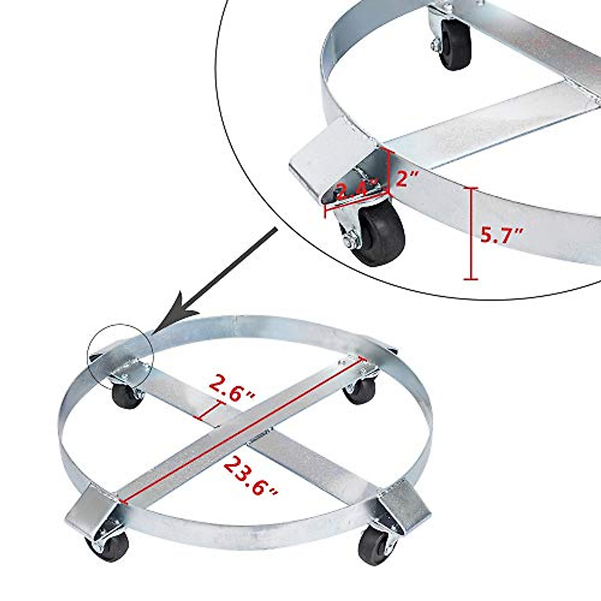 TUFFIOM Heavy Duty Drum Dolly, 1000 lbs. 55 Gallon Barrel Cart, Non-Tipping, Steel, 4 Swivel Casters, Wheeled Hand Truck for Drum Handling Industrial Use (2)