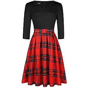 Retro/Vintage Swing Dress for Women Christmas Holiday Party Dresses for Fall Winter Old lady Street Wear Plaid L