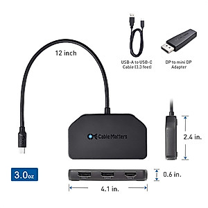 Cable Matters 101065, Mini DisplayPort/DisplayPort Splitter (2 DP + 1 HDMI), DP MST Hub with 2X DisplayPort and 1x HDMI for Windows, NOT Compatible with macOS