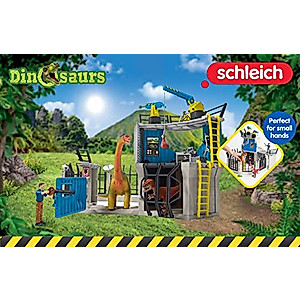 Schleich Dinosaur Toys Science Playset - 33-Piece Set Research Station with Brachiosaurus, Velociraptor, Men Scientist Action Figures, and Dart Cannon, Kids Figurines for Ages 4 and Above