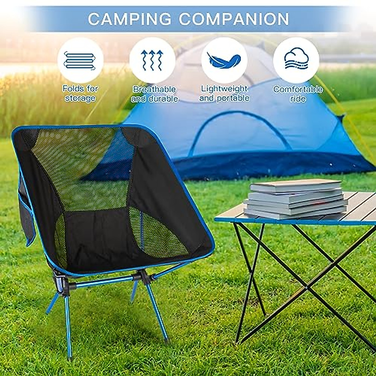Camping Chair, 2lbs Ultra Light Backpacking Chair, Collapsible Chair with Aero Aluminium Frame, Hold up to 230 lbs, Portable Camping Chair for Camping, Barbecues, Hiking, Music Festivals (Blue)