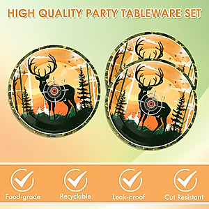 DURYGEN Hunting Birthday Party Decorations Hunting Camo Party Paper Plates Napkins Oh Deer Baby Shower Birthday Party Decorations Supplies Disposable Dinnerware Tableware for Kids