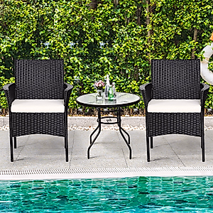 Patio Chairs Set of 2, All Weather Rattan Wicker Dining Chairs with Soft Removable Cushions, Armrest, Outdoor Dining Chairs for Garden, Pool, Backyard, Lawn, Porch, Black