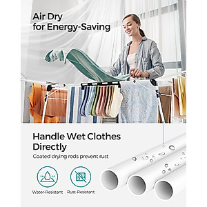 SONGMICS Clothes Drying Rack Foldable, Gullwing Laundry Drying Rack, Space-Saving, 22.2 x 68.1 x 38 Inches, Sock Clips, Metal Structure, for Clothes, Towels, Linens, Indoor, Outdoor White ULLR518W01