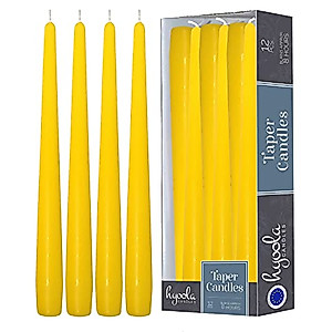 Hyoola Tall Taper Candles - 10 Inch Yellow Unscented Dripless Taper Candles - 8 Hour Burn Time - 12 Pack