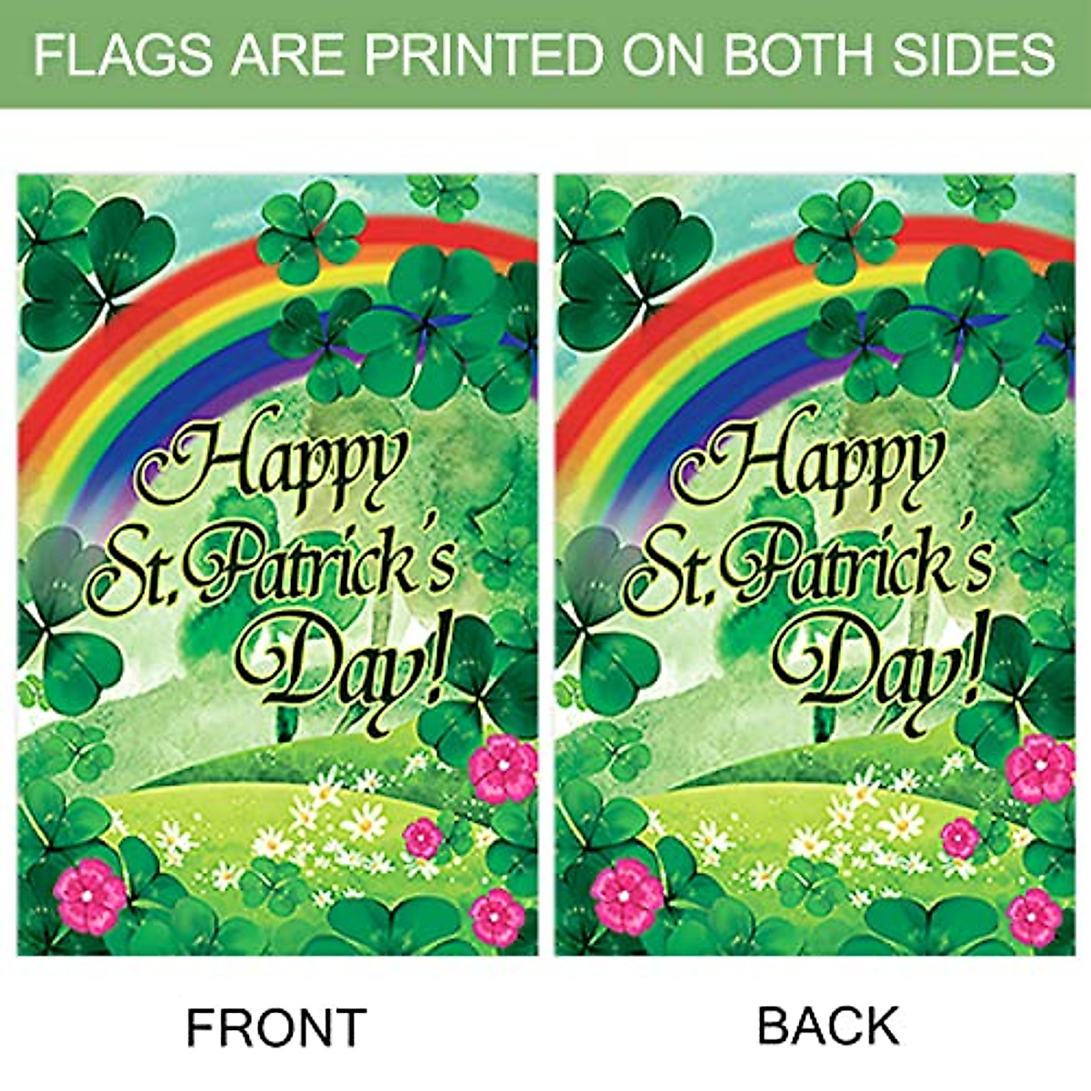 Morigins Happy St. Patrick's Day Rainbow and Shamrock Decorative Double Sided House Flag 28"x40"