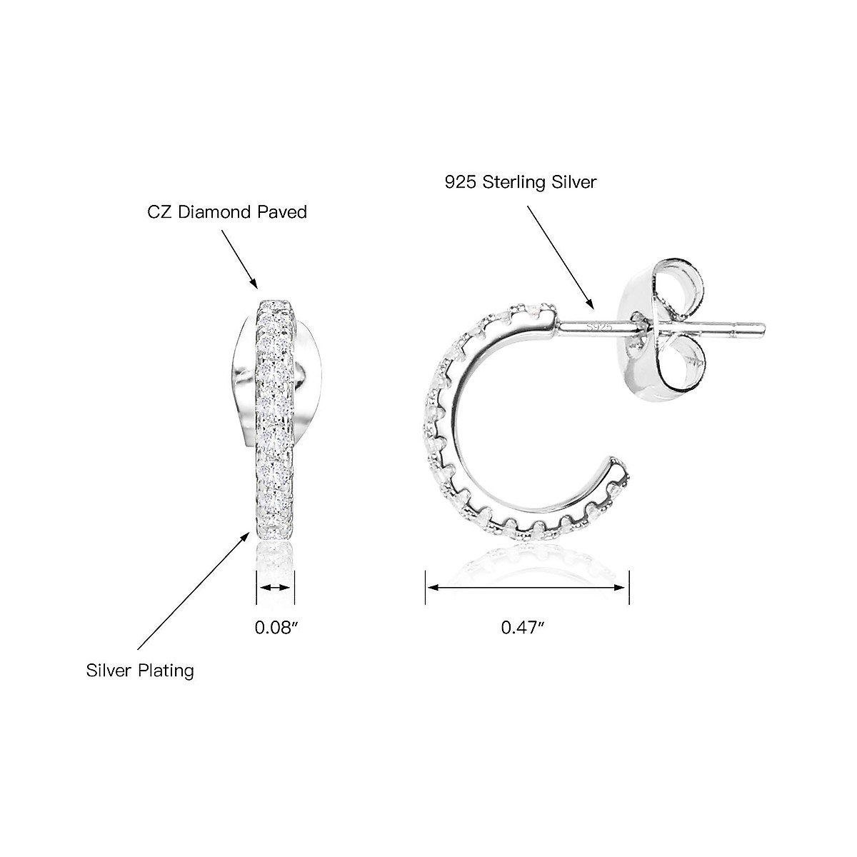 Lancharmed Small Open Hoop Earrings for Women | Hypoallergenic Sterling Silver Post Hoops Earring Second Hole Stone Hoops CZ HOOPS