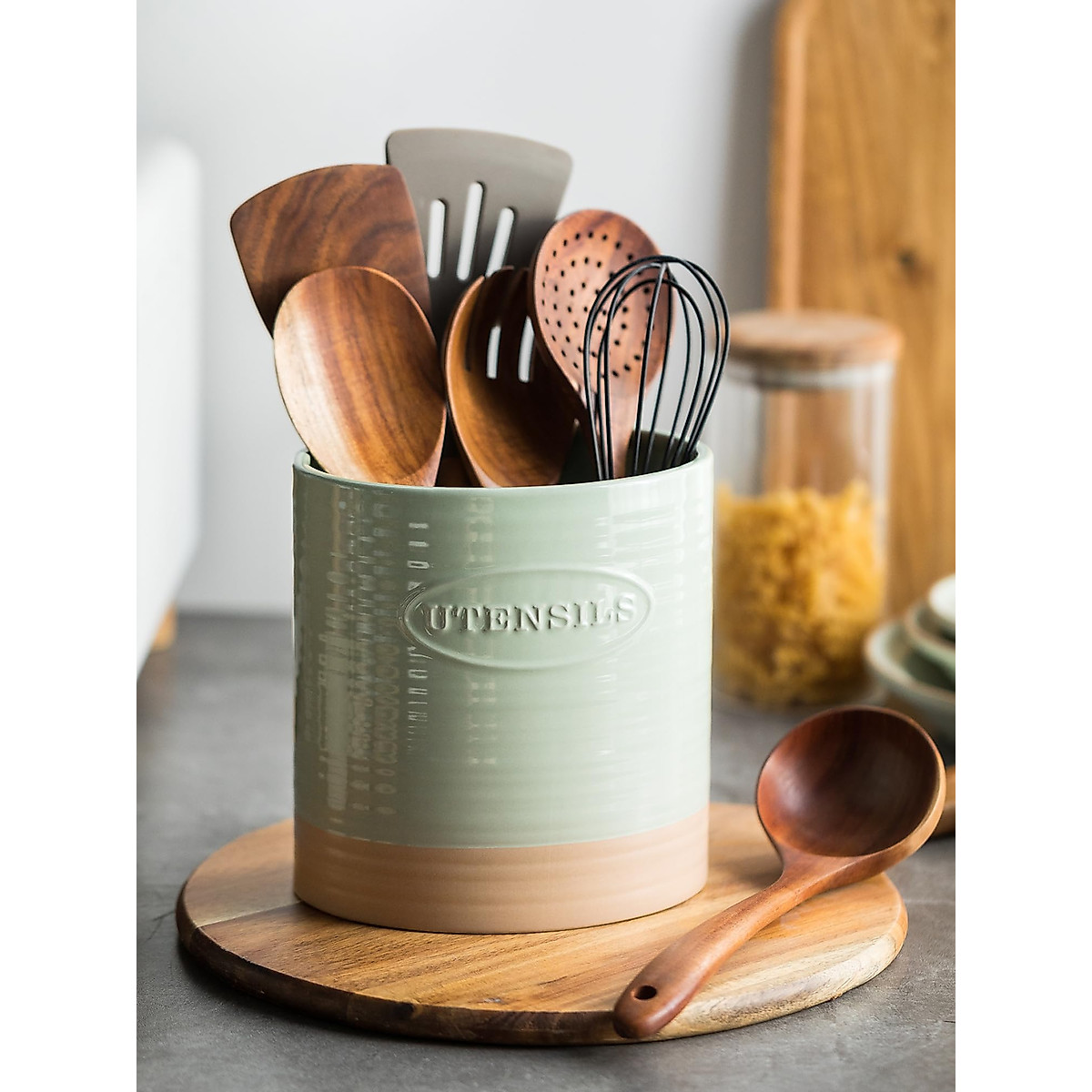 YHOSSEUN Large Utensil Holder for Kitchen Countertop Porcelain Utensil Crock Framhouse Decor Utensil Caddy Tableware Organizer, Yellow