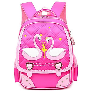 Moonmo Cute Swan Ballet Dancing Girl Diamond Sequins Waterproof Princess School Backpack Set Girls Book Bag (Large, Rose Set)
