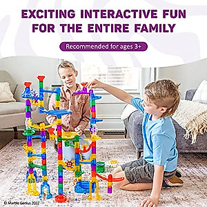 Marble Genius Marble Run - Maze Track Easter Toys for Adults, Teens, Toddlers, or Kids Aged 4-8 Years Old, 150 Complete Pieces (85 Translucent Marbulous Pieces + 65 Glass-Marble Set), Super Set