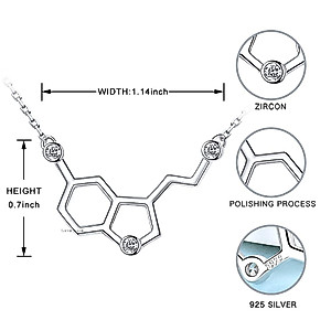 925-Sterling-Silver Hormone Serotonin-Molecule neckalce - Caffeine Molecule dopamine Pendent Necklace for Women,Teacher, Professor, Chemistry Graduates, Science Jewelry Lovers (White-Gold)