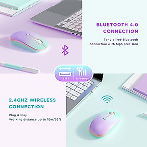 seenda Bluetooth Mouse - Dual Mode (Bluetooth 4.0 + 2.4GHz) Mouse with USB Receiver, Wireless Slim Portable Multi-Device Mice for iPad, MacBook, Laptop, PC (Gradient Mint Green to Purple)