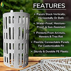 Plantem Tree Trunk Protector (6 Pack) - Durable Tree Guard Panels Protect from Trimmers, Mowers & Sun | Weather-Proof Tree Protectors Interlock for Custom Fit | Grey Color Tree Guards Trunk Protector