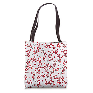 Winter Holidays and Christmas Themed Holly Berries Pattern Tote Bag