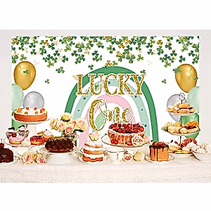Ticuenicoa 5x3ft St. Patrick’s Day Backdrop Rainbow Lucky One Birthday Photo Background for Photography Green Shamrocks Ballons Banner 1st Birthday Party Decorations Cake Table Favor Supplies
