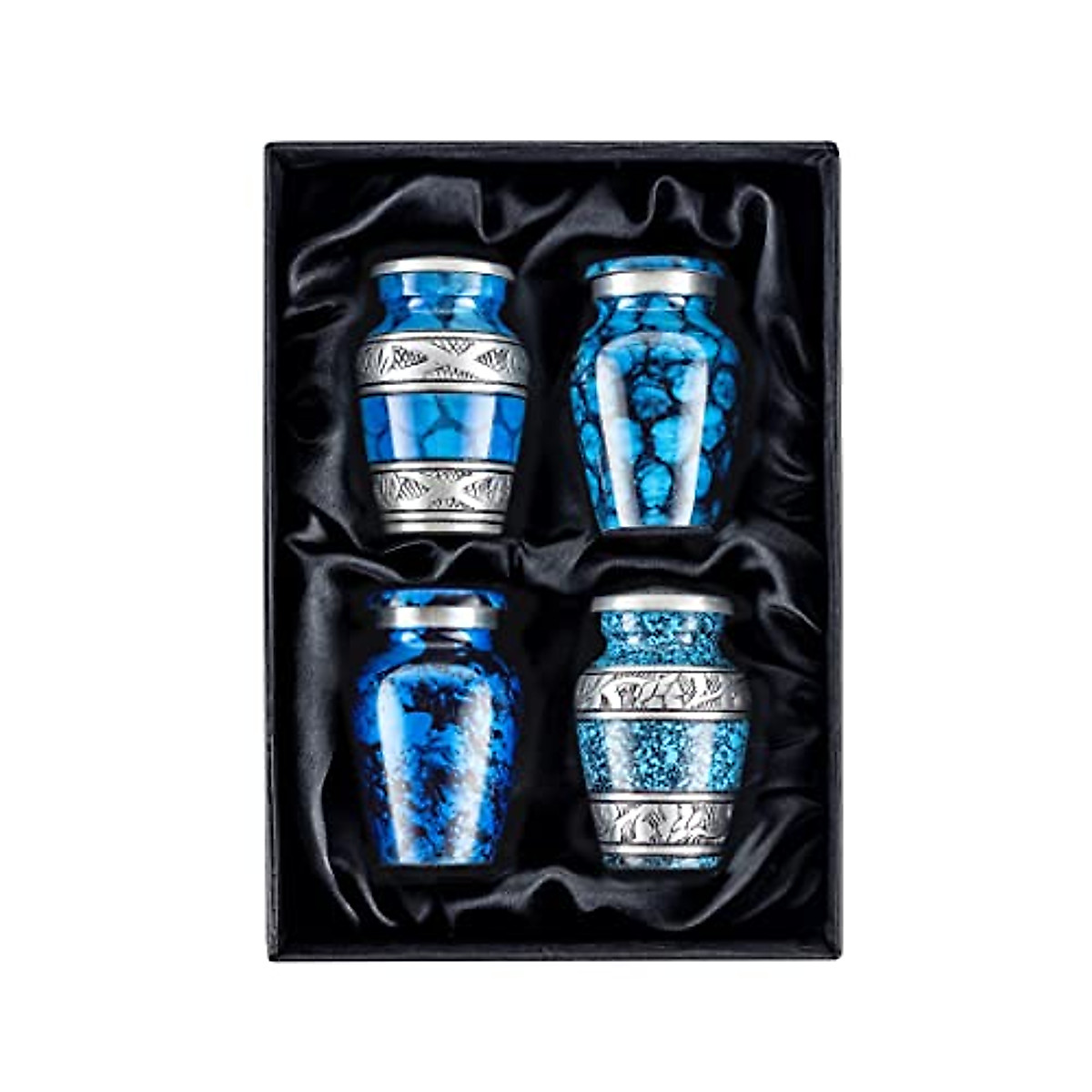 Shared Memories Cremation Urns for Human Ashes - 4 Small Keepsake Mini Urns for Human Ashes | Beautiful Engraved Funeral Urn for Human Ashes in Keepsake Box (Blue, 4)