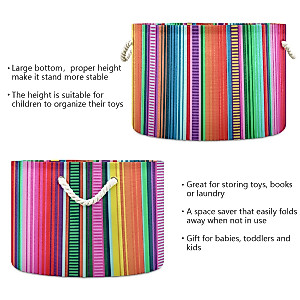 xigua Large Storage Basket Cotton Rope Basket Mexican Serape Blanket Stripes Baby Laundry Basket for Blankets Toys Storage Basket Laundry Hamper