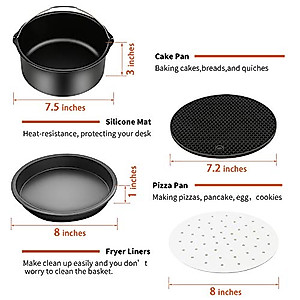 Air Fryer Accessories 11PCS for Phillips Ultrean Ninja Vremi Air Fryer, Fit all 3.7QT-4.0-5.8QT Power Deep Hot Air Fryer with Cake Barrel, Pizza Pan