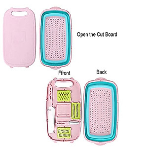 MMOOCO Chopping Board, 9 in 1 Multi-Function Cutting Boards Kitchen Tools Set Chopping Board Folding Drain Basket Sink Cutting Boards Kit (Color : Green)