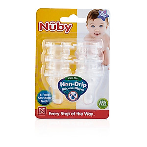 Nuby 6-Pack Standard Neck Vari-Flo Non-Drip Silicone Nipples