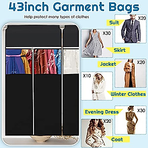 4 Pcs 43'' Hanging Garment Bags for Closet Storage with Zippers Clear Window Garment Rack Cover Sealed Hanging Clothes Bag Dust Cover Wardrobe Clothes Organizer Clothing Garment Cover for Suit Coat
