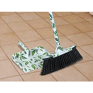 Superio Broom and Dustpan Set Leaf Design Print, Durable Home and Kitchen Broom With A Matching Dust Pan, Durable Material Heavy Duty