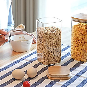 ComSaf Airtight Glass Storage Canister with Wood Lid (50oz), Clear Food Storage Container Jar with Sealing Bamboo Lid for Noodles Flour Cereal Rice Sugar Tea Coffee Beans, Set of 3