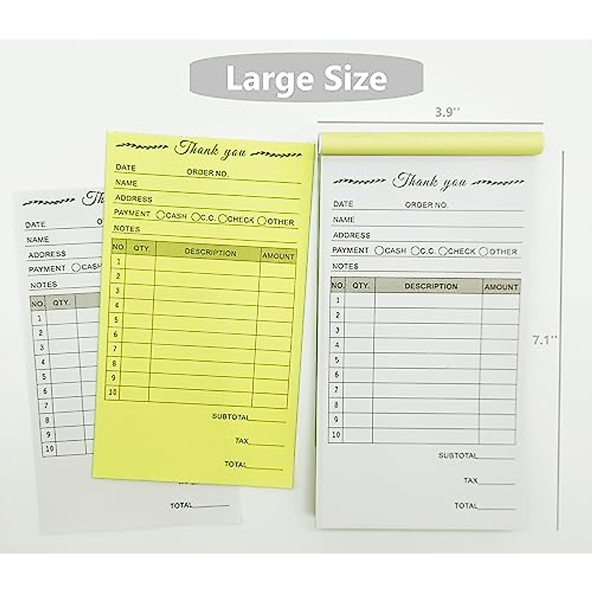 Thank You Receipt Book for Small Businesses 4x7 inches 2-Part Carbonless White Yellow 50 Sets 100 Sheets per Book with Wrap Around Cover Blank Signature Stamp Section (1 Black)