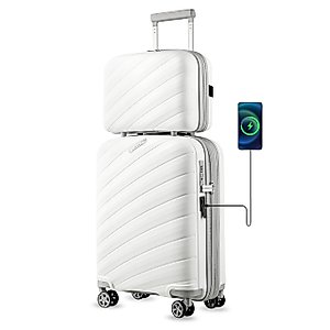 LUGGEX Carry on Luggage, Lightweight Suitcase 2 Piece with Spinner Wheels (White, 14/20)