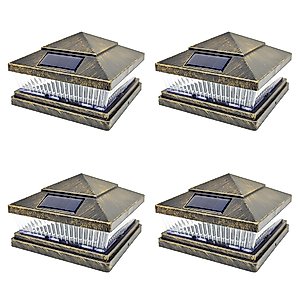 iGlow 4 Pack Vintage Bronze Garden 6 x 6 Solar SMD LED Post Deck Cap Square Fence Light Landscape PVC Vinyl Wood Bronze