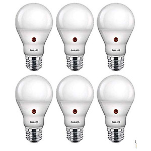 Philips LED Dusk-to-Dawn A19 Frosted Light Bulb: 800-Lumen, 2700-Kelvin, 8-Watt (60-Watt Equivalent), E26 Base, Soft White, 6-Pack