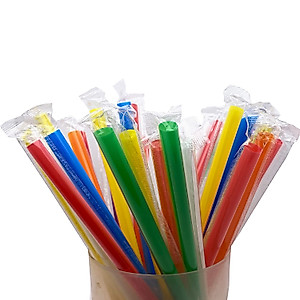 100Pcs Jumbo Smoothie Straws by WerkaSi, Multi Colors Straws, Wide Straws and Individually Wrapped Straws for Drinking, Milkshake(0.43inch, 9.45inch)
