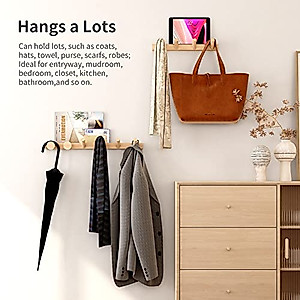 DRKUN Wood Coat Hook 15 Inch Wall Mounted Coat Rack Decorate 4 Hooks, Rubber Wood Hook for Clothes Hat Towel Robe