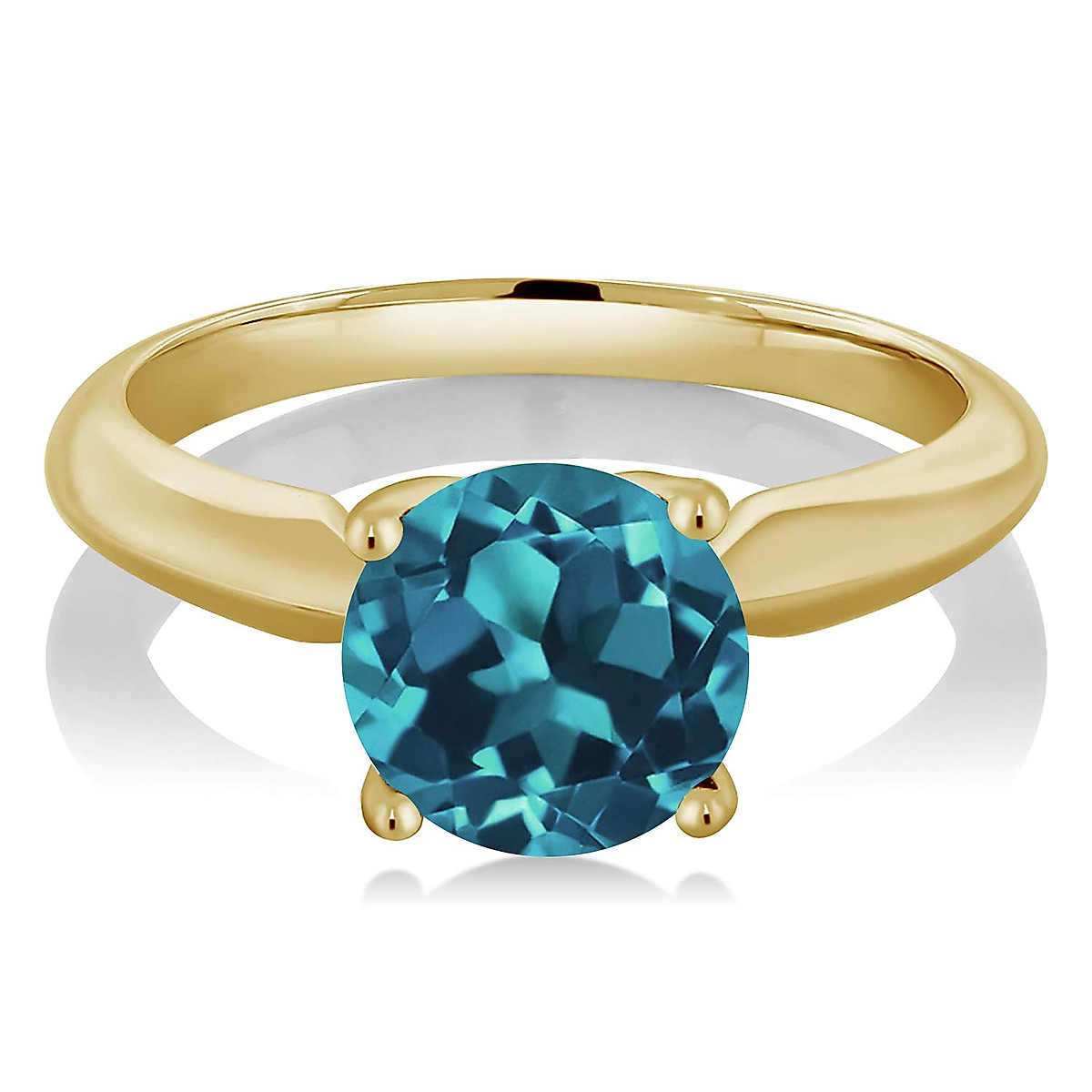 Gem Stone King 18K Yellow Gold Plated Silver Round 7MM Gemstone Birthstone Solitaire Engagement Ring | Wedding Engagement Anniversary Promise Ring For Women