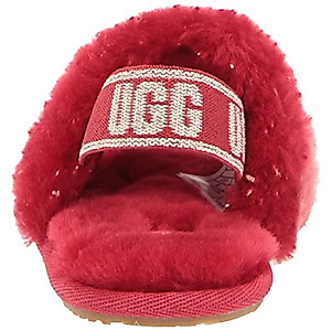 UGG Girls T Fluff Yeah Metallic Sparkle Slipper, Red Multi, 9 Toddler