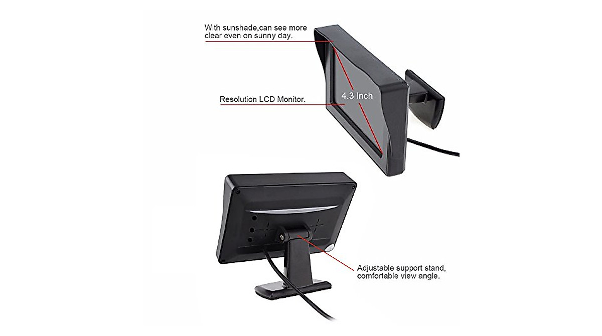 B-Qtech 4.3 inch Backup Camera Monitor for Car and Truck Safety