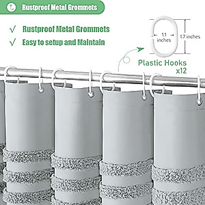 Dynamene Grey Fabric Shower Curtain, Tufted Chenille Striped Textured Cloth Shower Curtains for Bathroom, Boho Farmhouse Shabby Chic Waterproof Shower Curtain Set with Hook, Wrinkle Free, 72x72