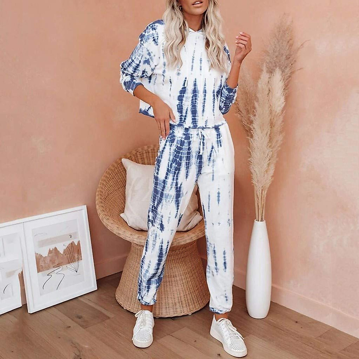 VEZAD Women Tie Dye Sweatsuit Tracksuit Long Sleeve Pullover Sweatpants 2 Pcs Lounge Jogger Set