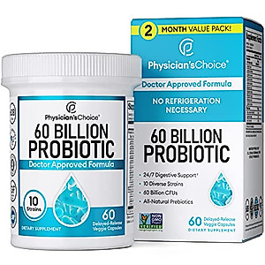 Physician's CHOICE Probiotics 60 Billion CFU - 10 Unique Strains + Organic Prebiotic, Crafted for Overall Digestive Health, Gut Health, Occasional Constipation, Gas & Bloating - 2 Month Supply