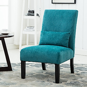 Roundhill Furniture Pisano Teal Blue Fabric Armless Contemporary Accent Chair with Kidney Pillow