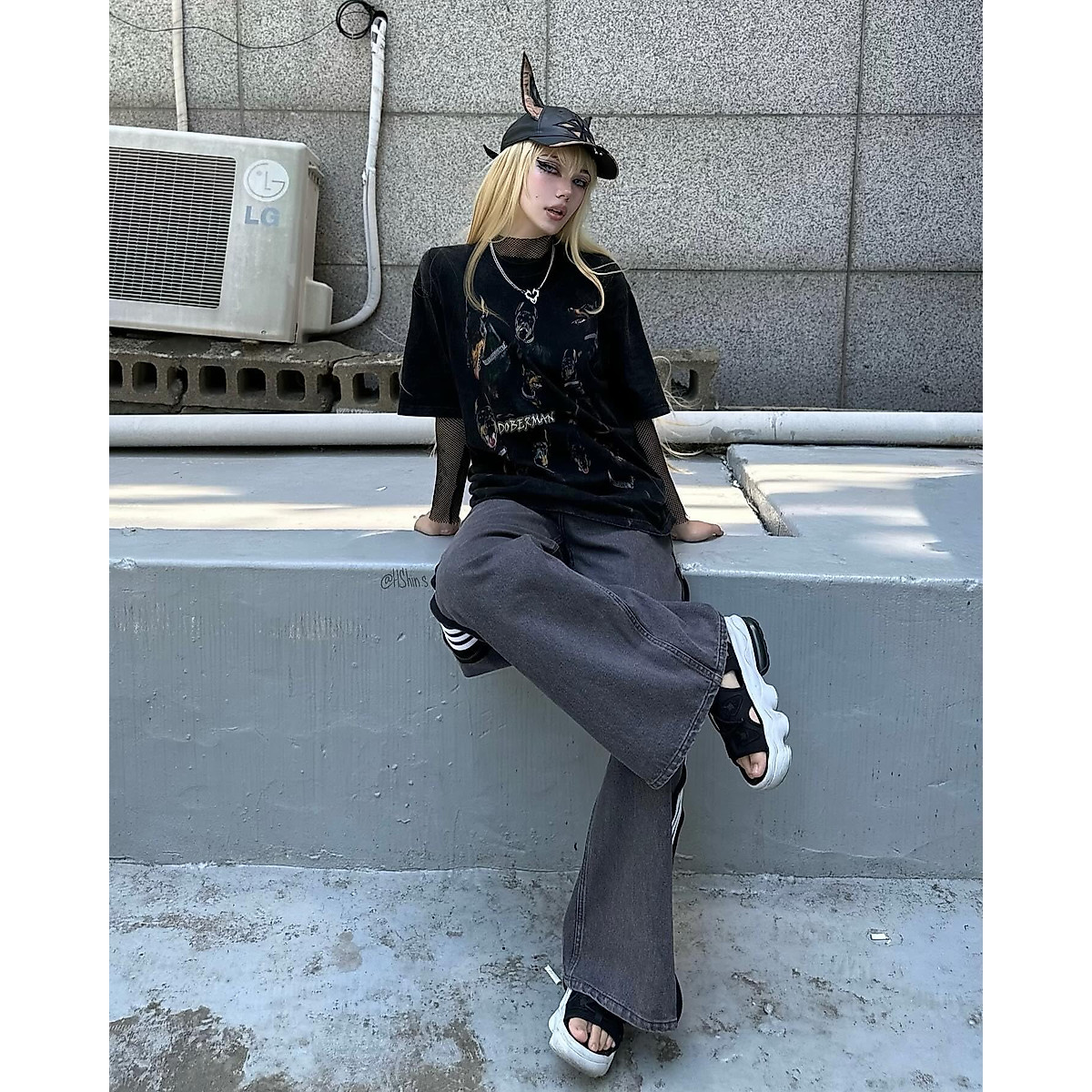 Aelfric Eden Graphic Tees Shirts Oversized Doberman T Shirt Doggy Washed Streetwear Unisex Crewneck Summer Tops Black XL